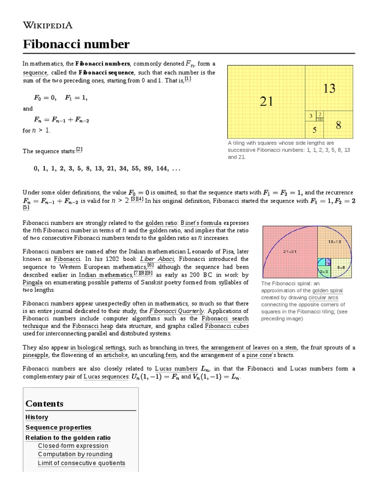 Fibonacci Number: History Sequence Properties Relation To The Golden Ratio | PDF | Recurrence ...
