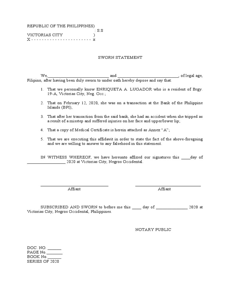 2020 Sworn Statement For Accident Bank | PDF