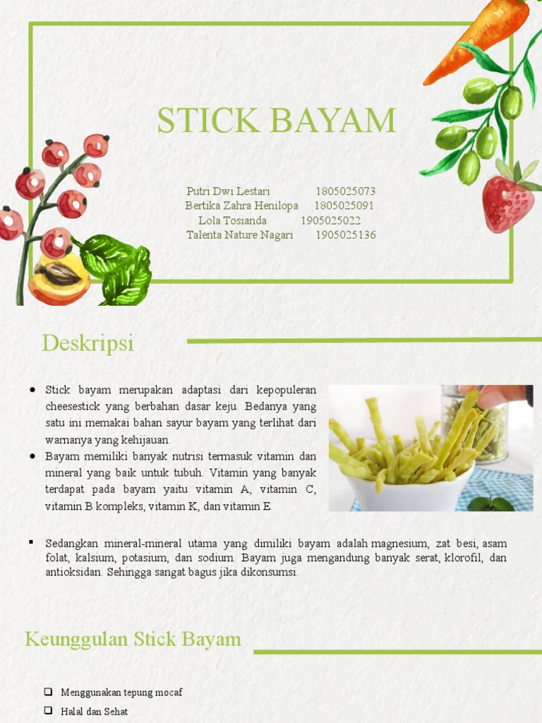 Resep dan Manfaat Stick Bayam Sehat | PDF