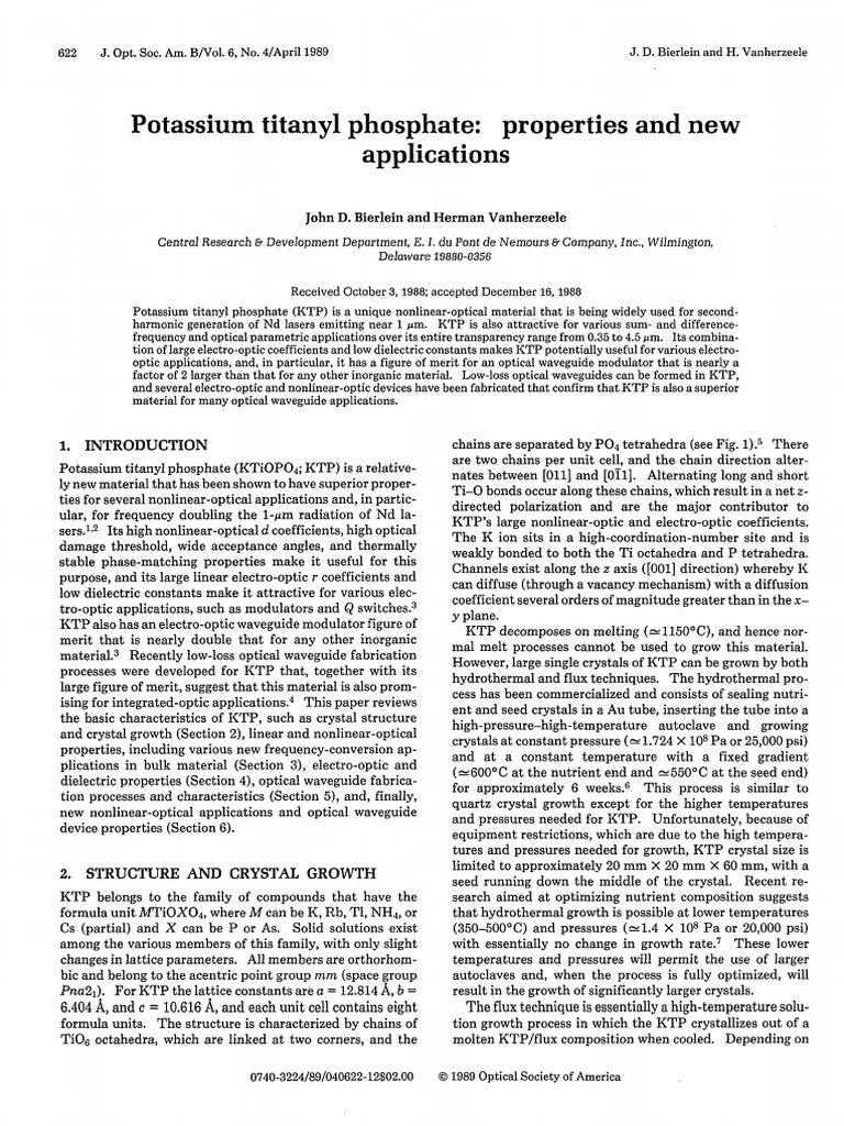 Josab 6 4 622 | PDF | Nonlinear Optics | Laser