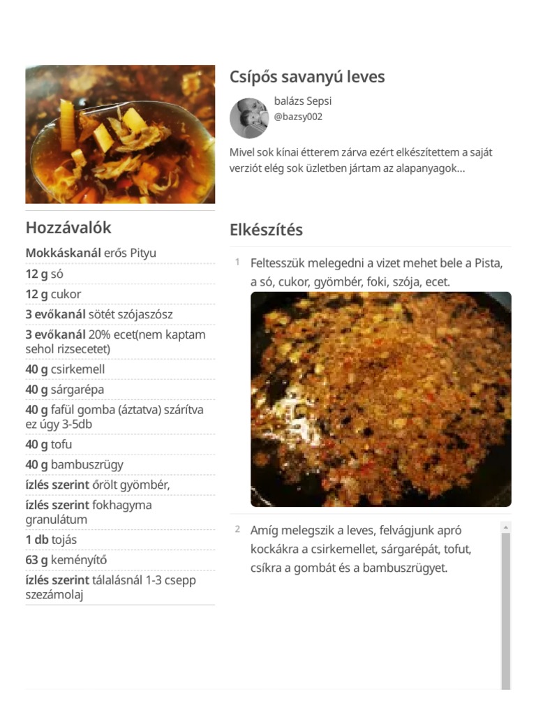 Csípős Savanyú Leves - Balázs Sepsi Receptje - Cookpad Receptek | PDF