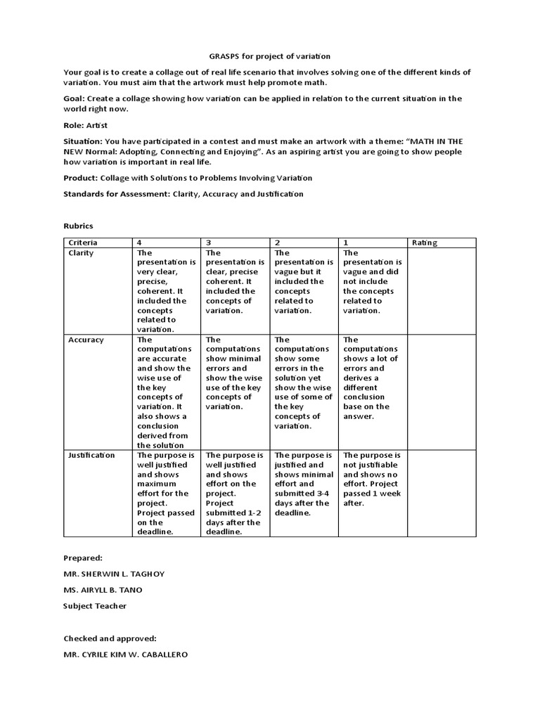 GRASPS For Project of Variation | PDF | Cognition | Science