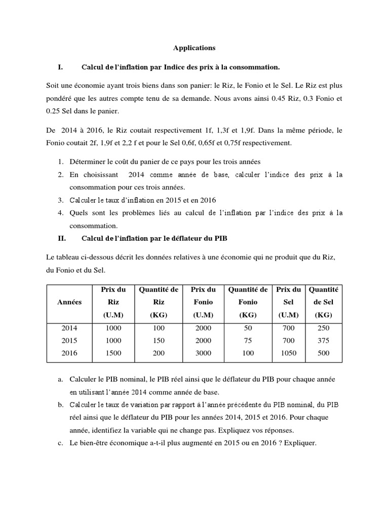 Calcul de l'inflation et PIB en économie | PDF