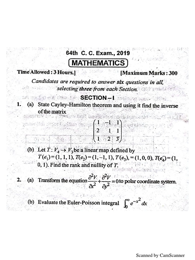 BPSC Maths Optional Question Papers | PDF
