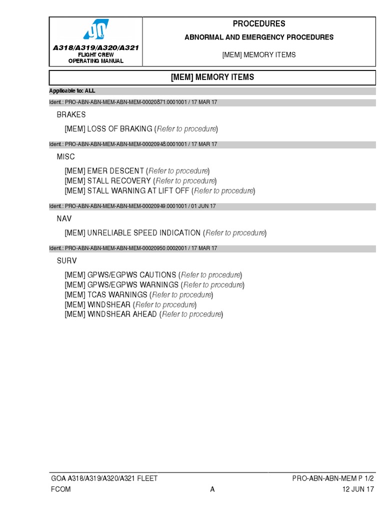 Memory Items - GoAir | PDF | Takeoff | Aeronautics