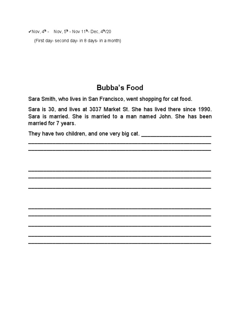 Bubba's Food Text To Complete | PDF | Sports & Recreation
