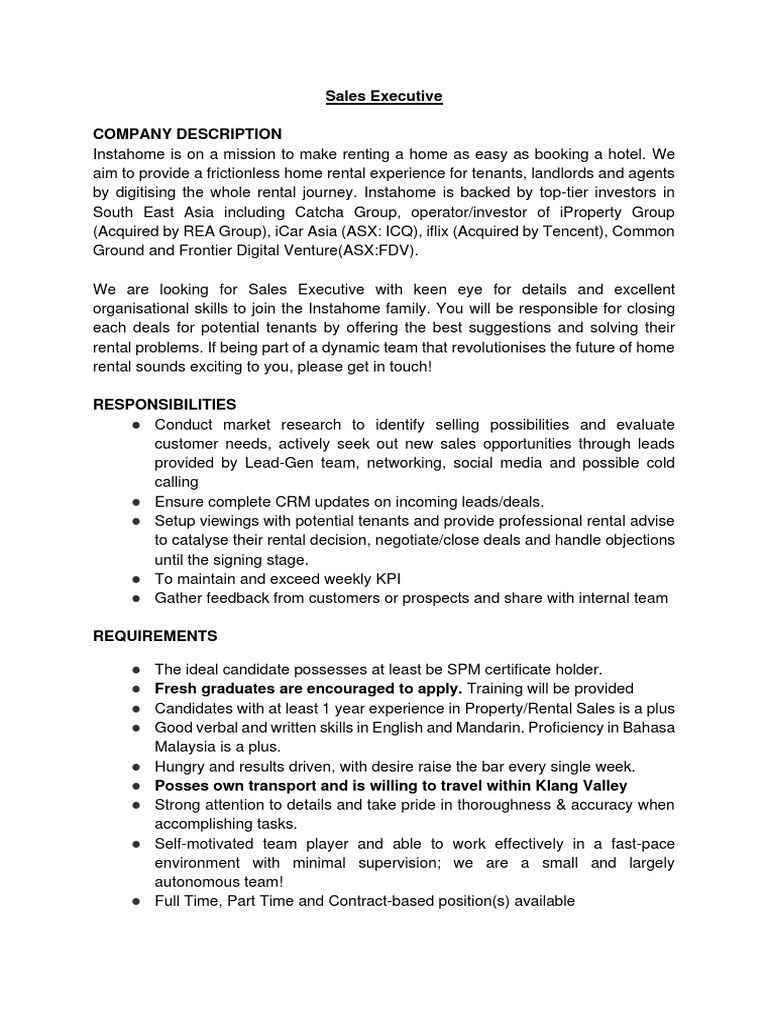 Sales Executive JD | PDF | Sales | Business