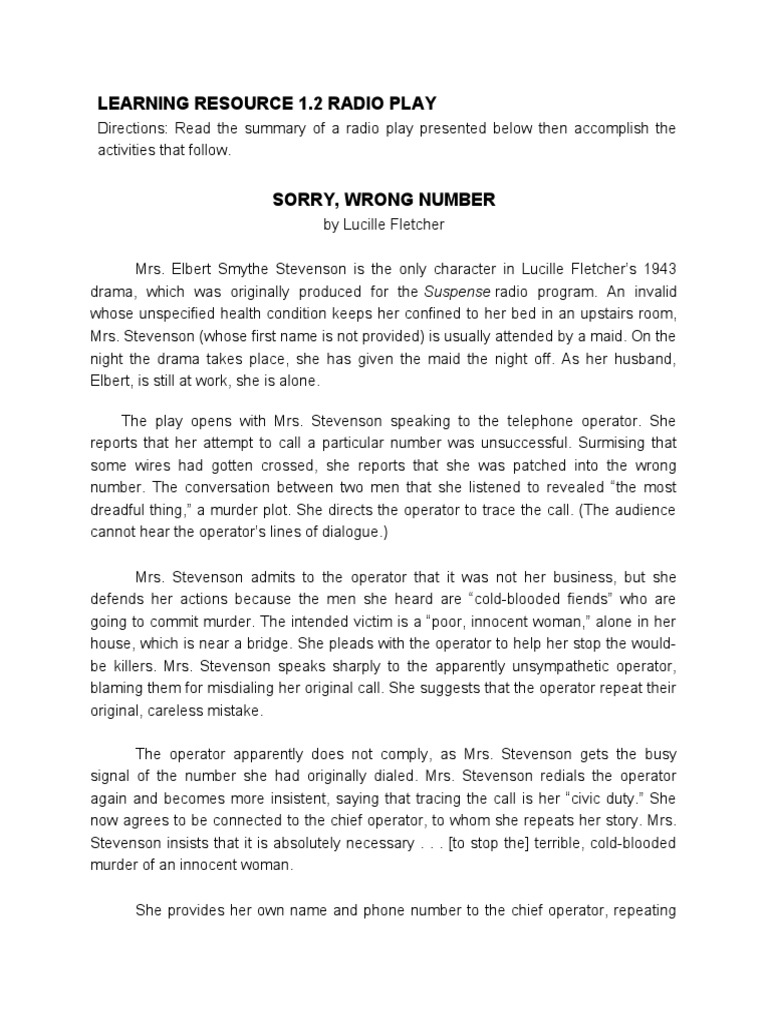 Summary of Sorry Wrong Number | PDF | Violence