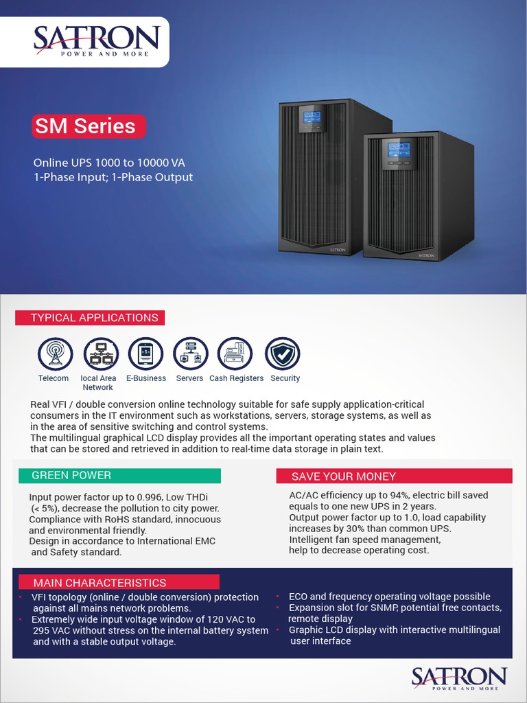Satron Ups SM Series Brochure | PDF | Battery Charger | Electricity