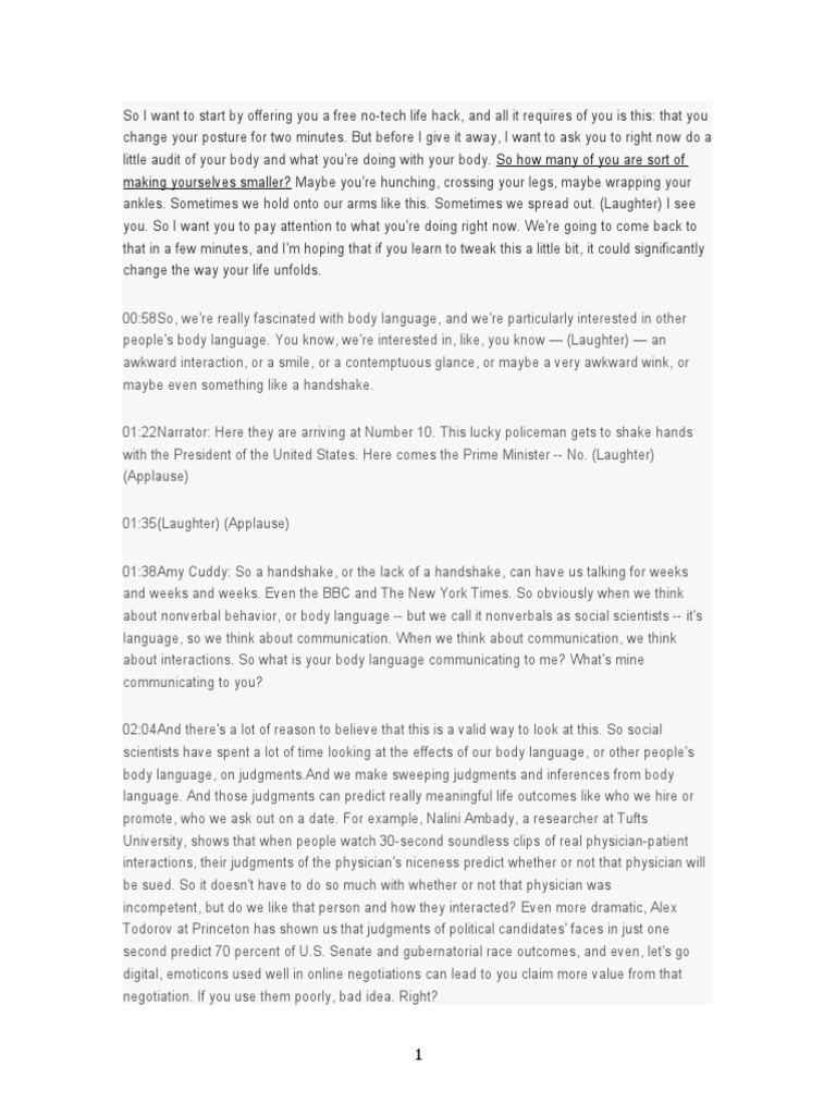 Your Body Language Shapes Who You Are | Download Free PDF | Body ...