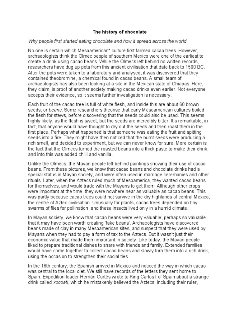 IELTS Reading Practice - 6A - 2 The History of Chocolate - Full | PDF ...
