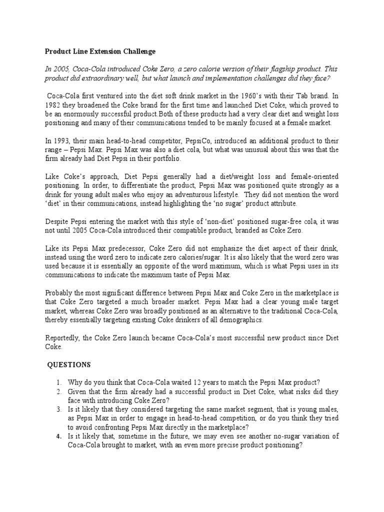 Product Line Extension Challenge Coke | PDF | Pepsi | Coca Cola