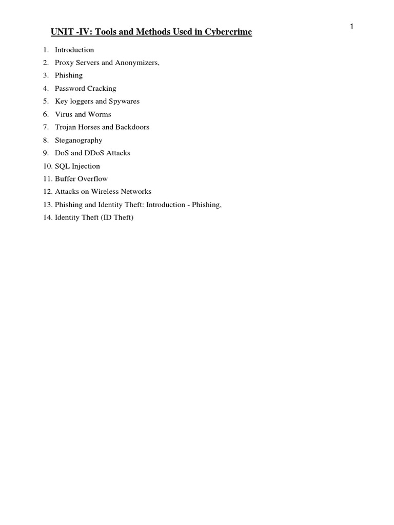 UNIT - IV: Tools and Methods Used in Cybercrime | PDF | Denial Of Service Attack | Computer Virus