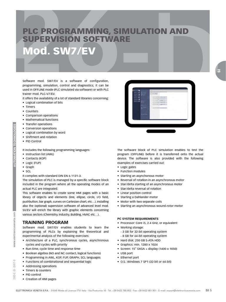 Mod. SW7/EV: PLC Programming, Simulation and Supervision Software | PDF | Programmable Logic ...