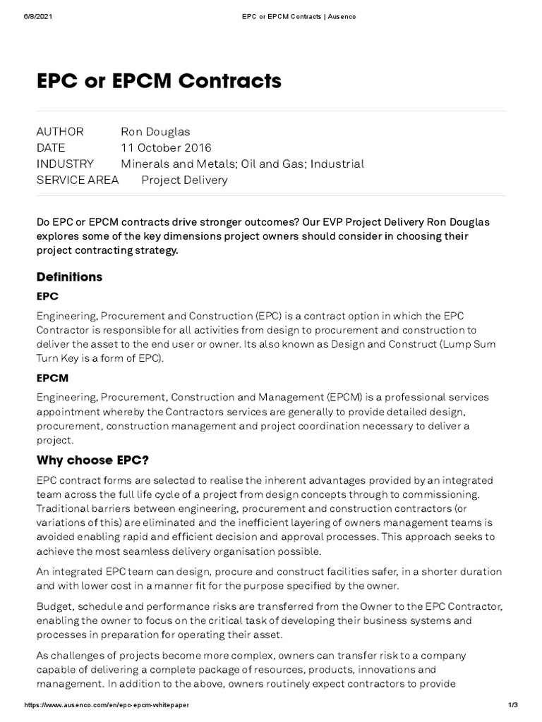 EPC vs EPCM: Contracting Strategies Explained | PDF | Procurement | Risk
