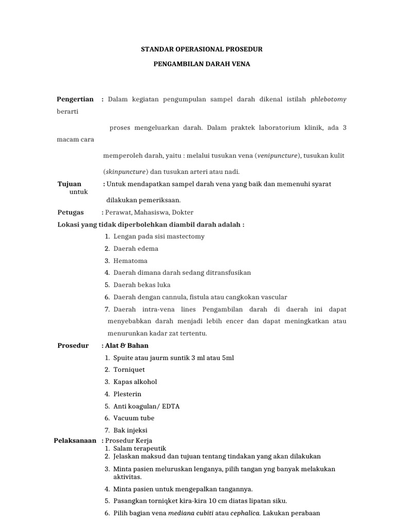 Sop Pengambilan Darah Vena | PDF