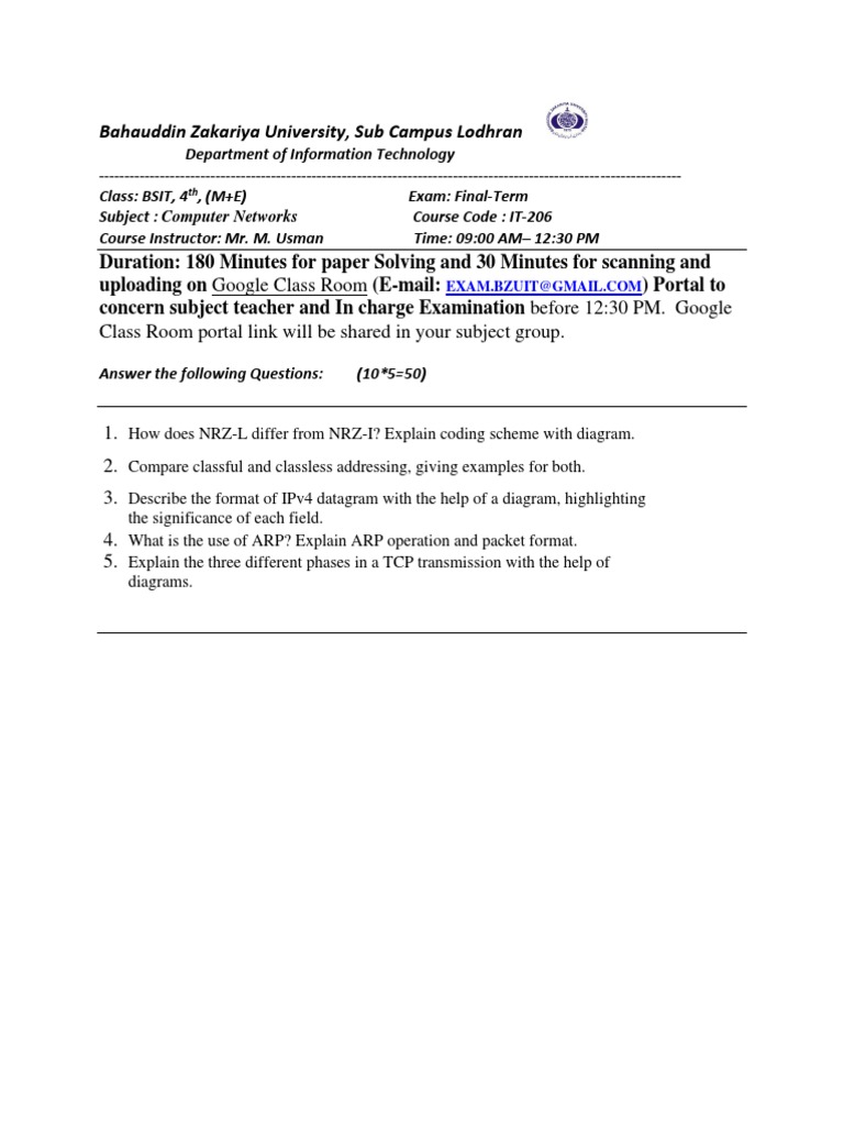 BSIT Final Exam: Computer Networks Guide | PDF | Teaching Methods ...