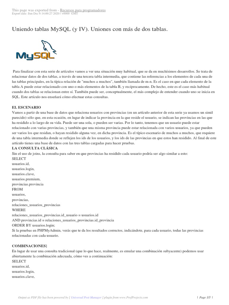 Uniendo Tablas MySQL) - Uniones Con Más de Dos Tablas. | PDF | SQL ...