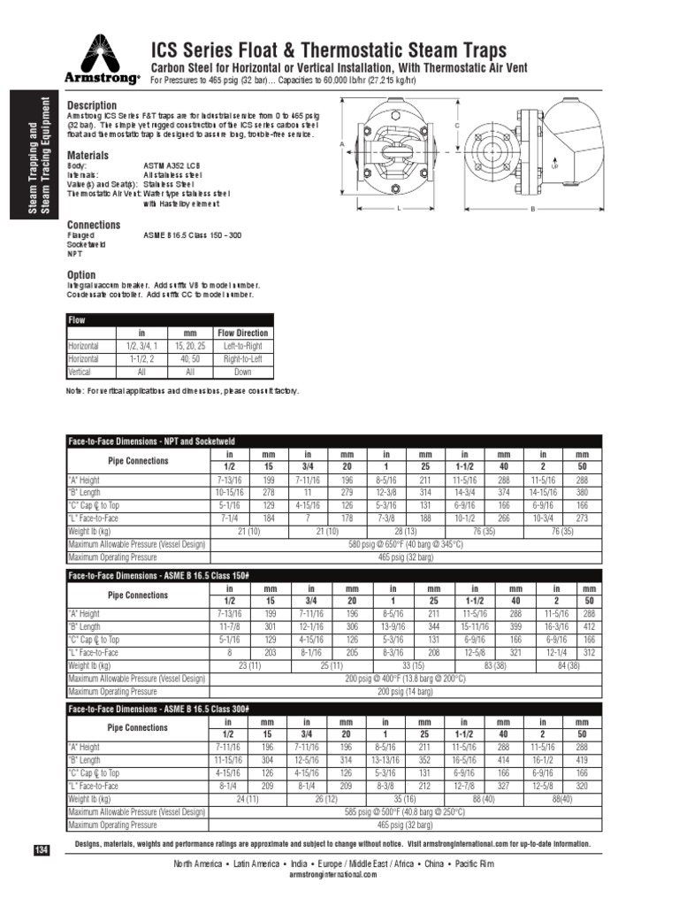 ICS Series Float & Thermostatic Steam Traps | PDF | Gas Technologies ...