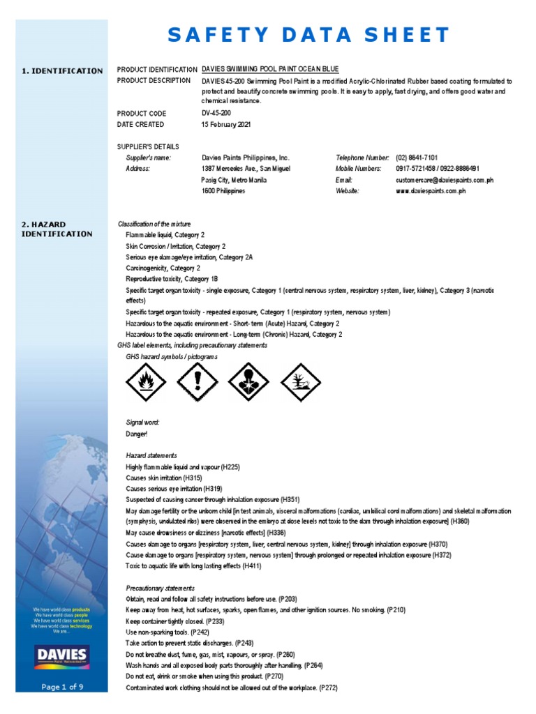 Pool Paint Safety Data Sheet | PDF | Dangerous Goods | Firefighting