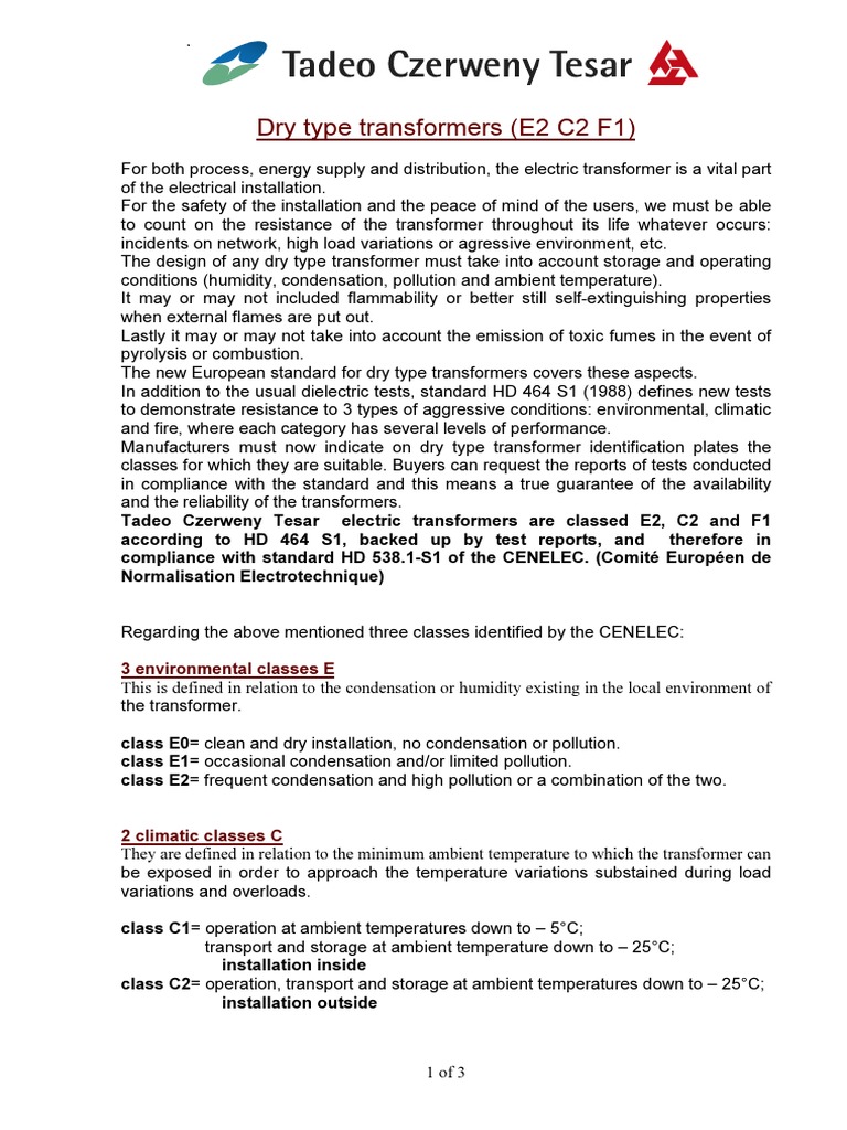 Dry Type Transformers (E2 C2 F1) | PDF | Fires | Pollution