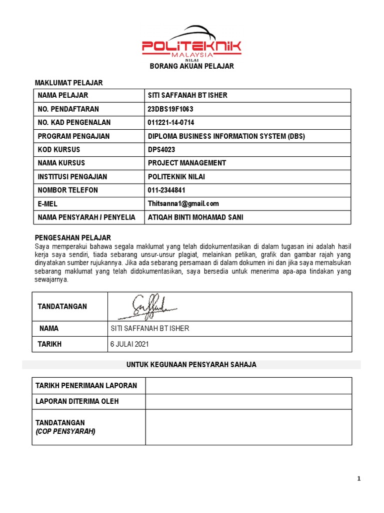 Borang Akuan Pelajar (F1063) | PDF