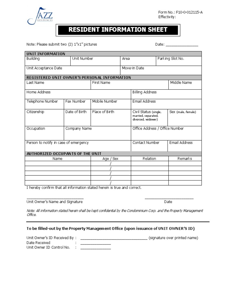 Resident Information Sheet | PDF | Justice | Crime & Violence