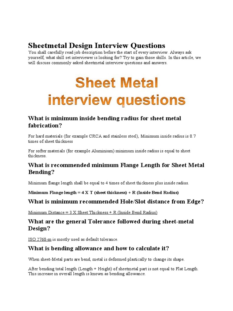 Sheetmetal Design Interview Questions | PDF | Sheet Metal | Building ...