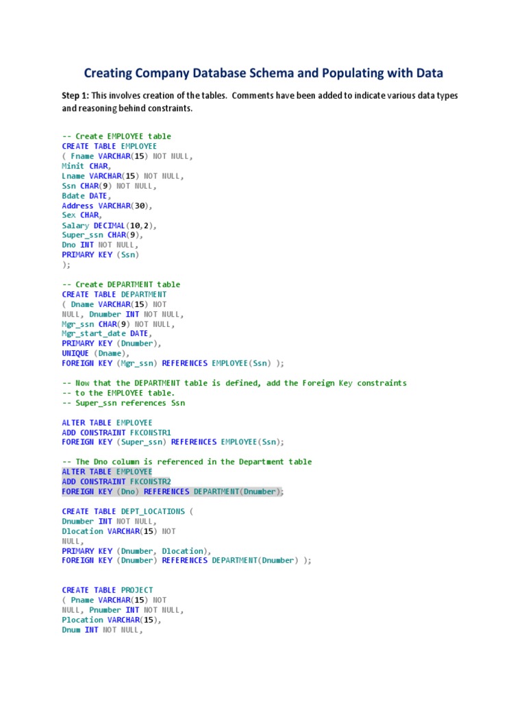 Creating Company Database Schema and Populating With Data: and Reasoning Behind Constraints ...