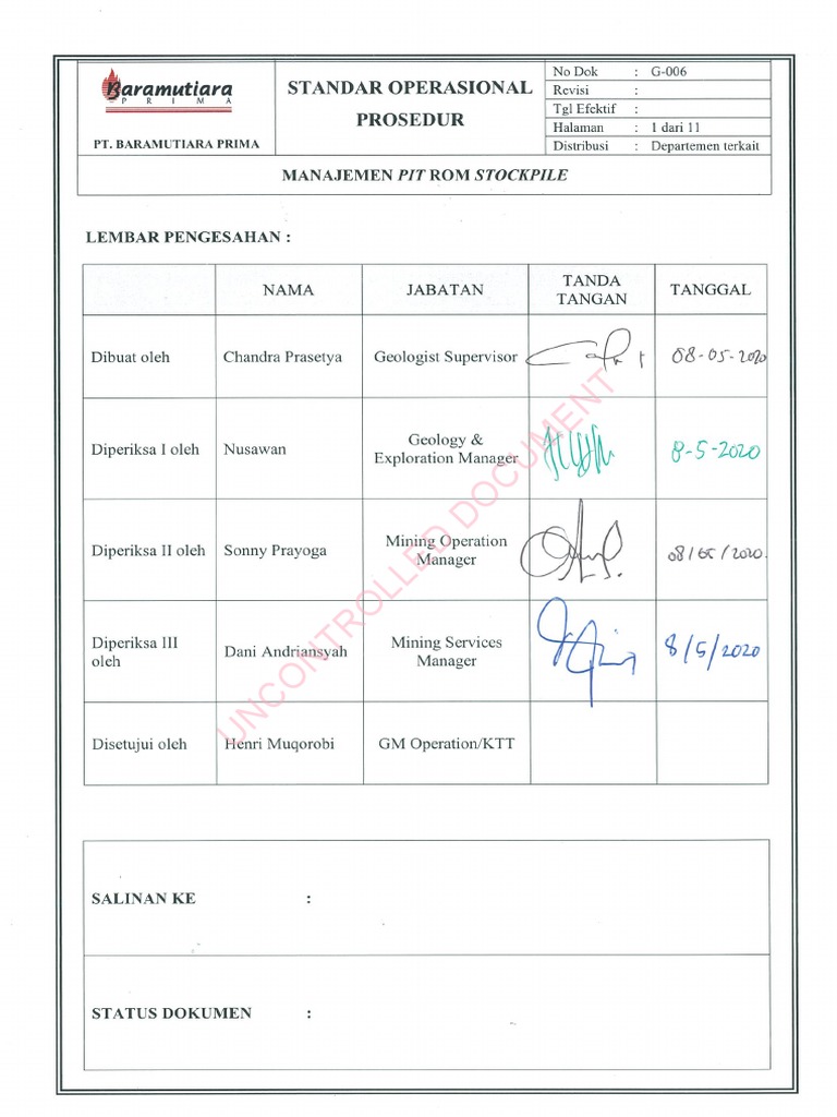G-006 SOP Manajemen Pit ROM Stockpile | PDF