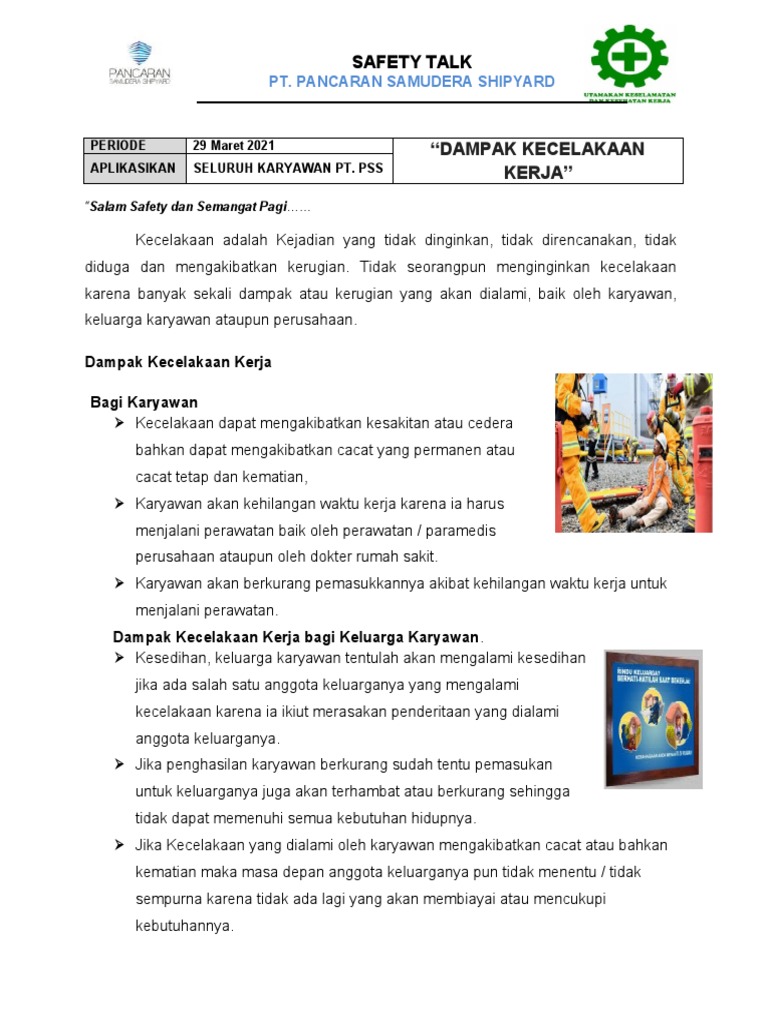 Materi Safety Talk PT. PSS | PDF