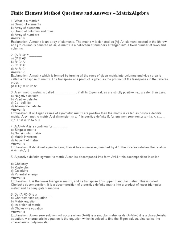 Finite Element Analysis MCQ | PDF | Finite Element Method | Matrix (Mathematics)