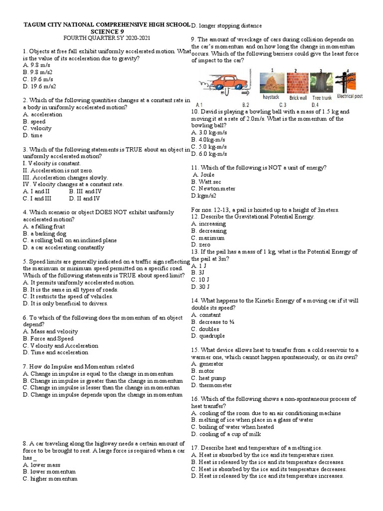 Science 9: FOURTH QUARTER SY 2020-2021 | PDF | Heat | Acceleration