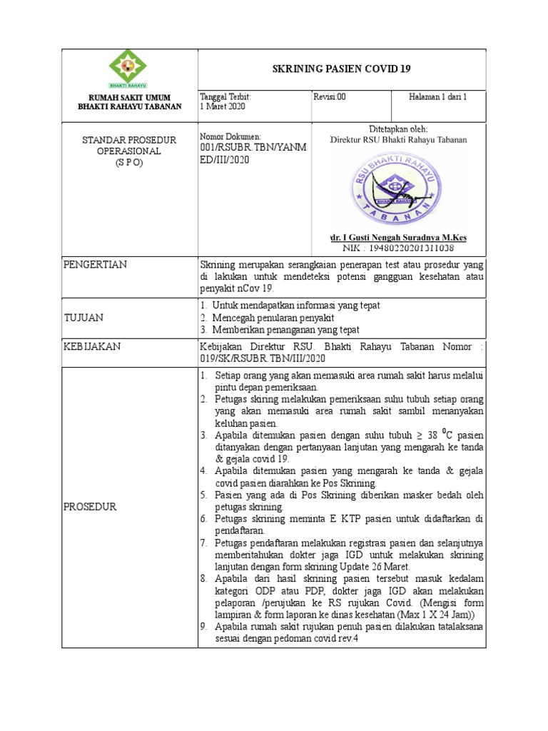 Spo Skrining Pasien Covid 19 | PDF