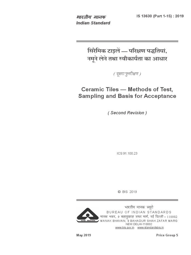 Ceramic Tiles - Methods of Test, Sampling and Basis For Acceptance ...