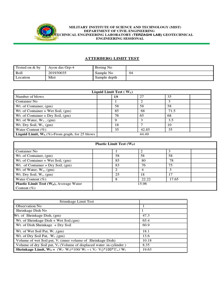 Data Sheet Atterberg Limit Test Ayon35 NEW | PDF | Solid Mechanics ...