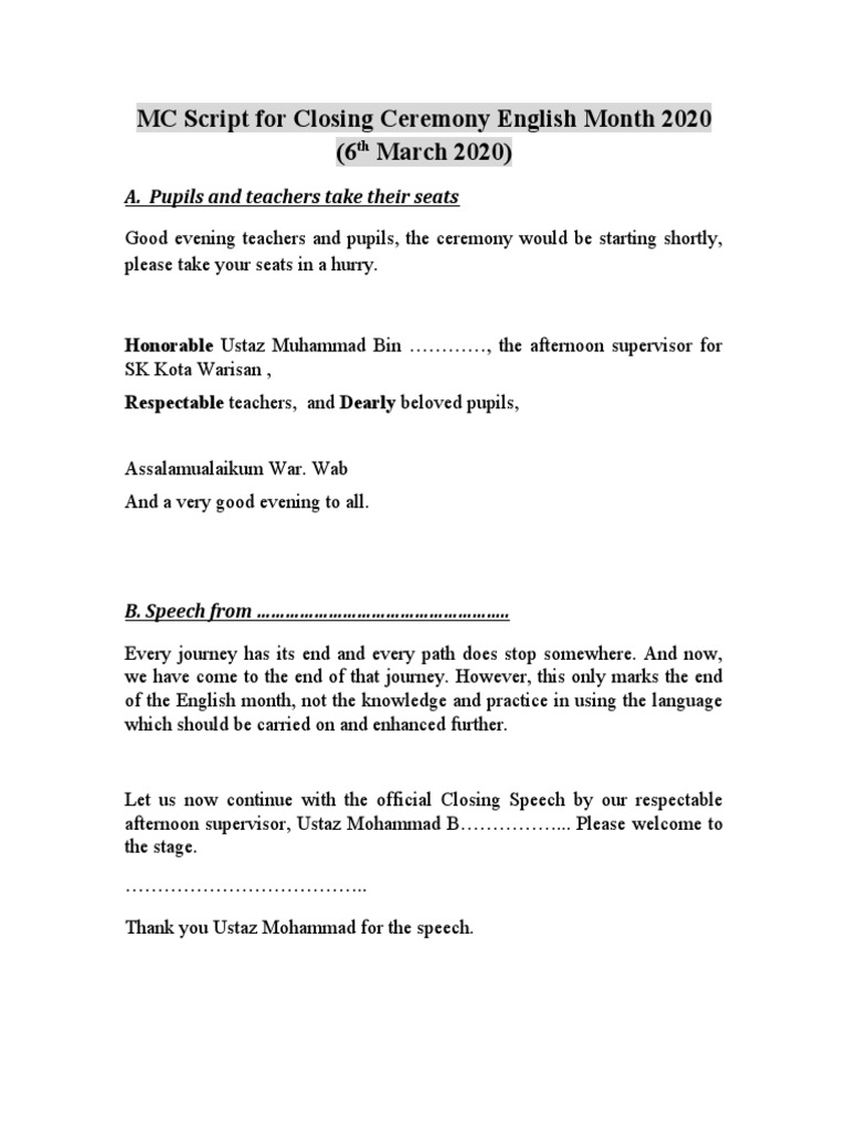 MC Script Closing Ceremony SKKW | PDF