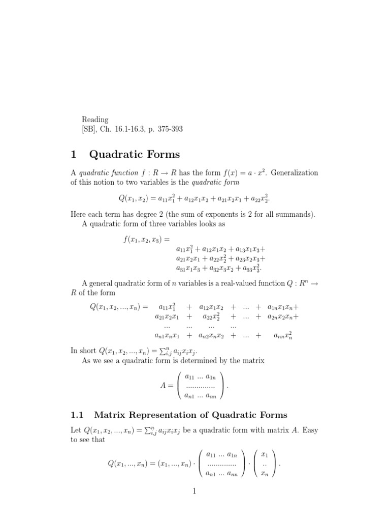 Quadratic Forms: Matrix Representation and Definiteness | PDF ...