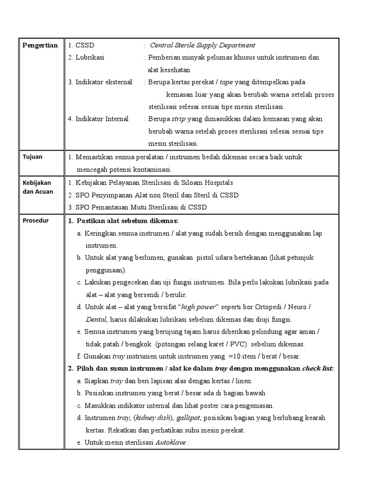 Pengemasan Alat Di CSSD | PDF