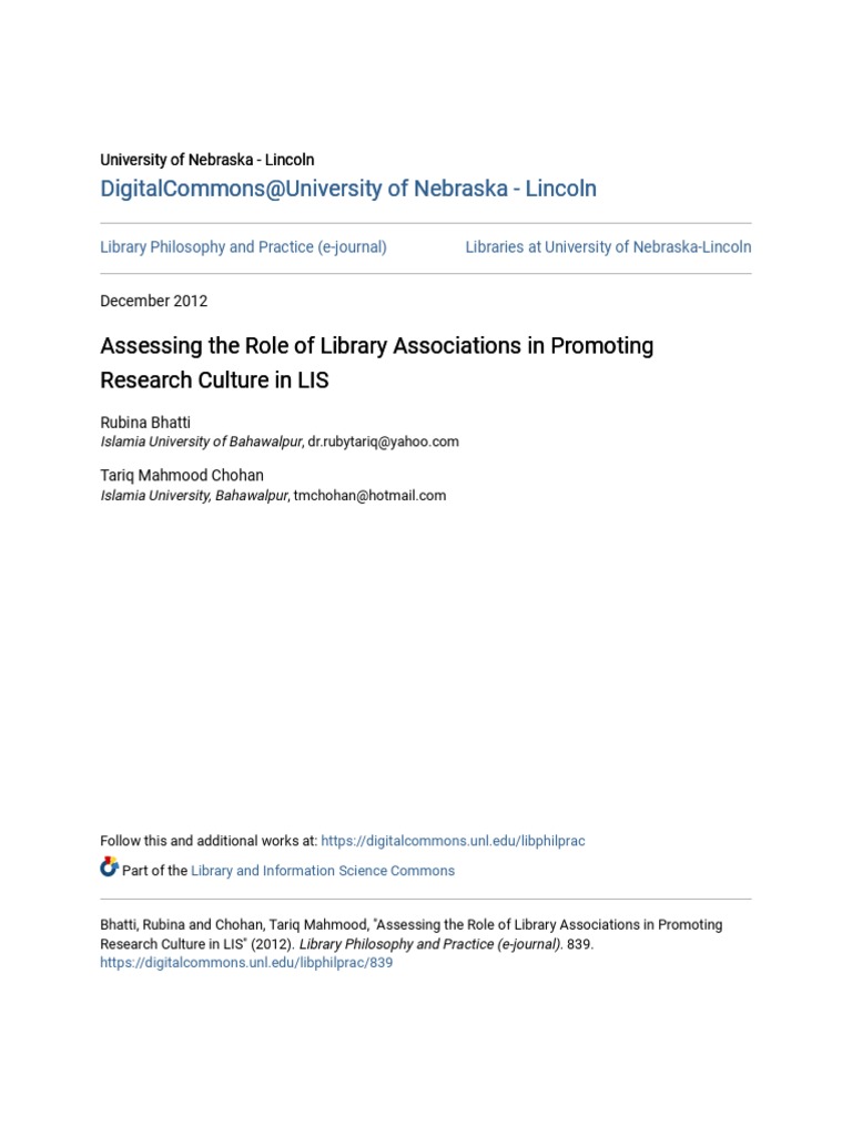 Assessing The Role of Library Associations | PDF | Library Science ...