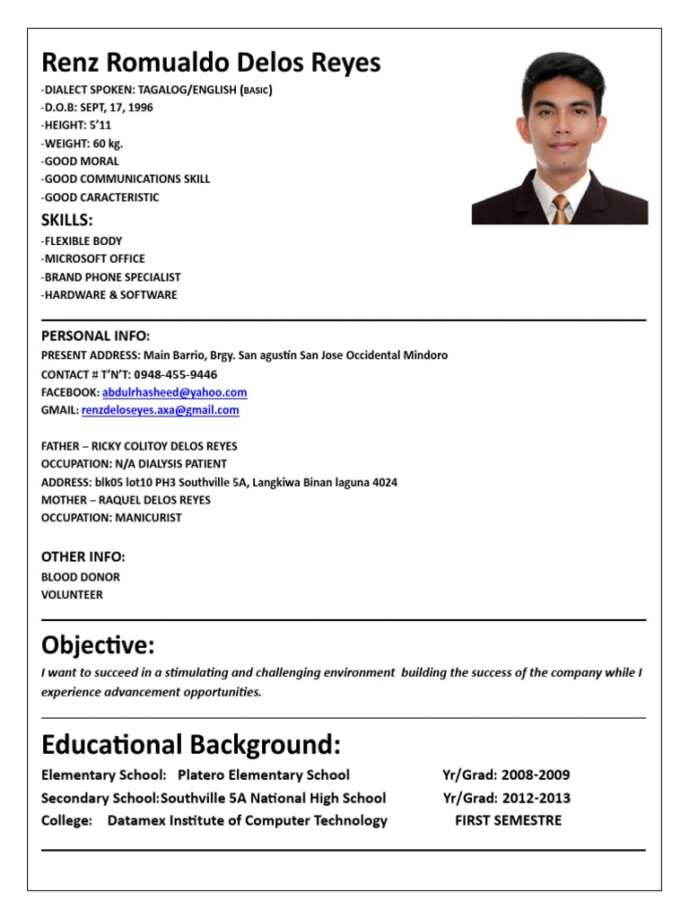 Renz Romualdo Delos Reyes: Objective | PDF | Telecommunications | Computing