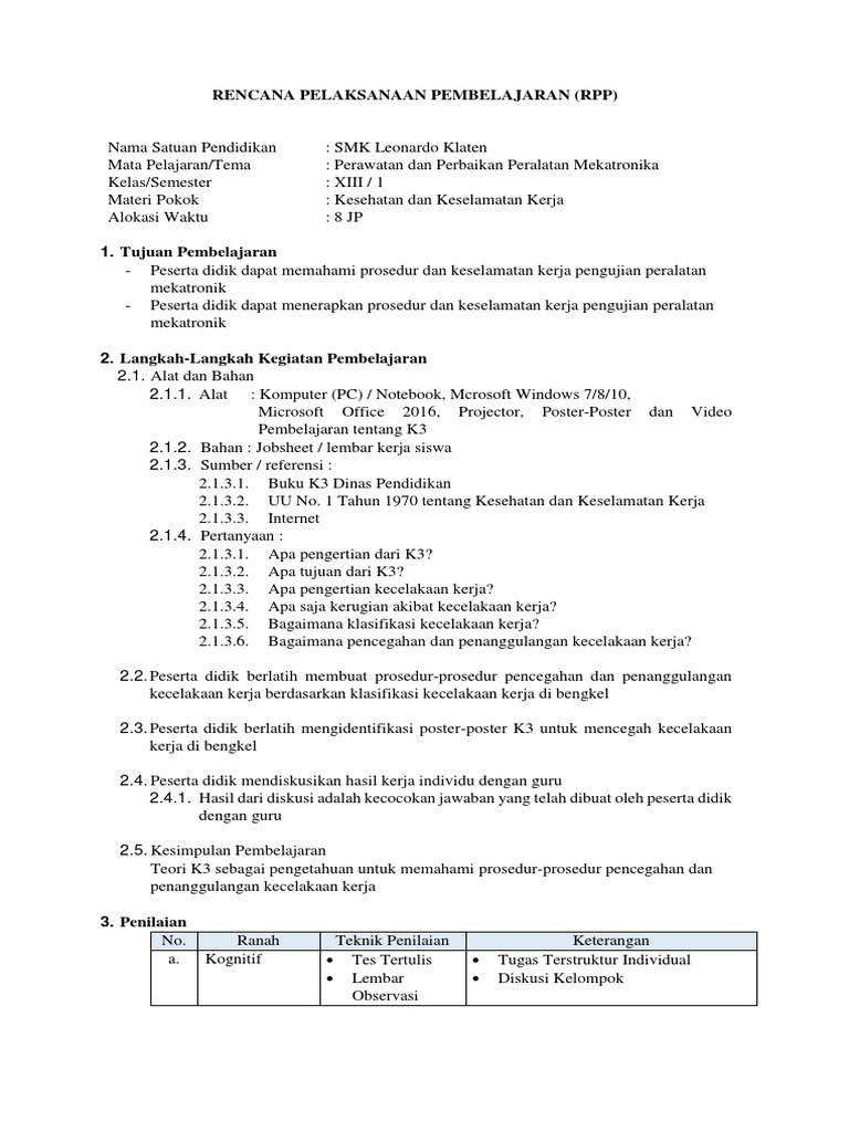 RPP PPPM Kelas XIII Mekatronika | PDF