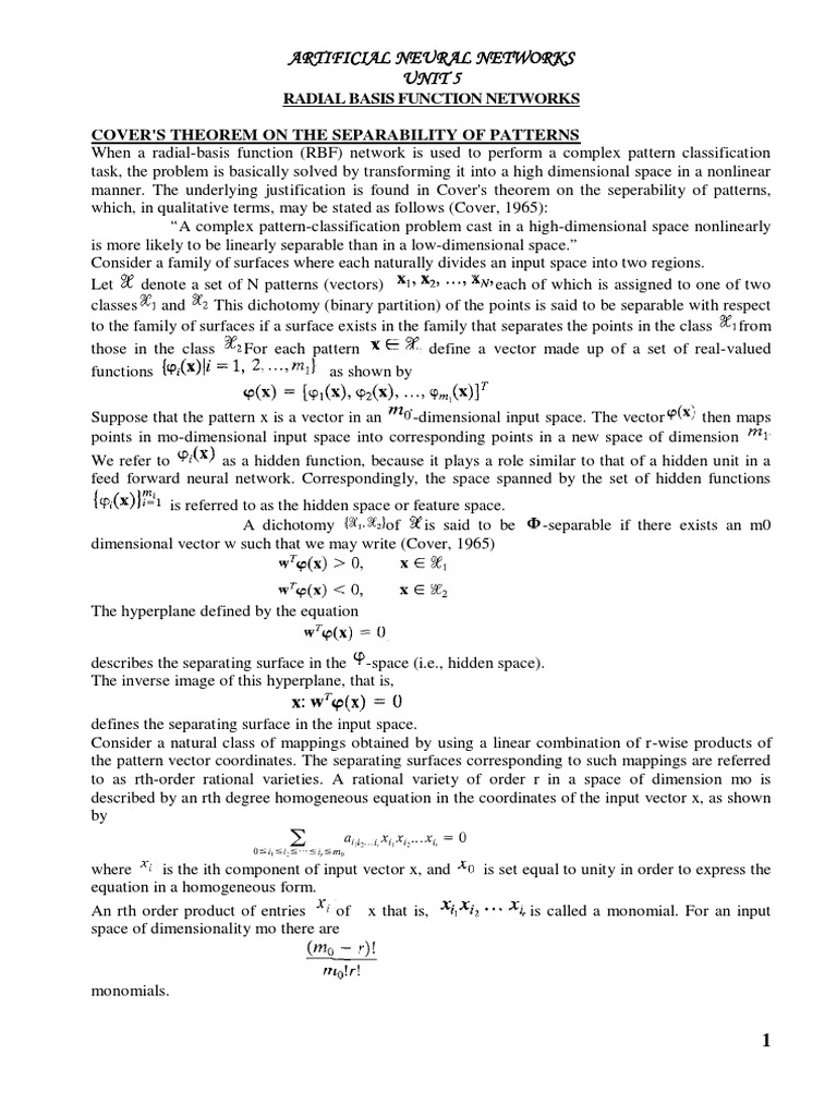 Artificial Neural Networks Unit 5: Radial Basis Function Networks Cover ...