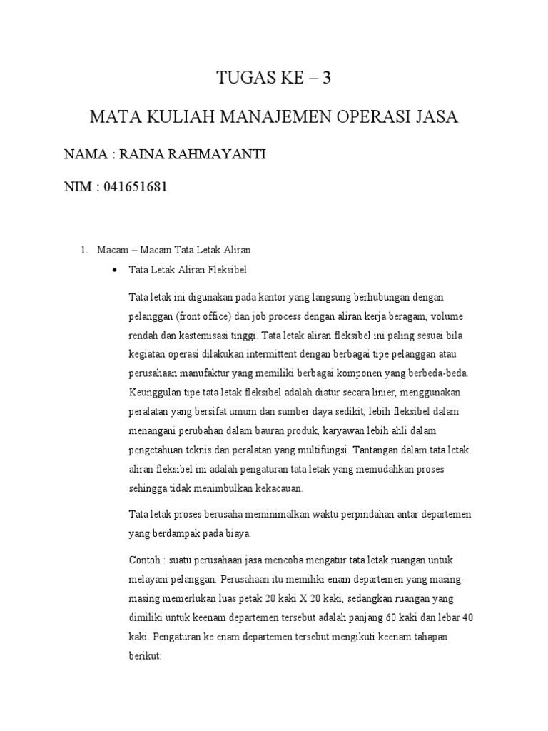 Tugas Ke 3 Manajemen Operasi Jasa | PDF