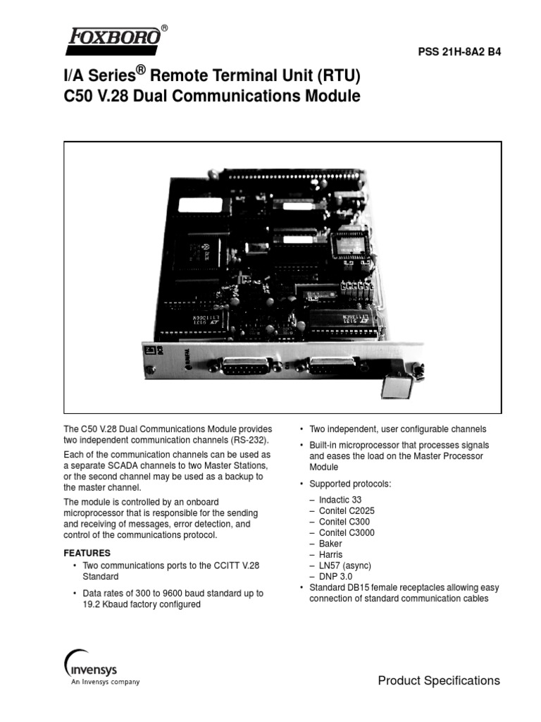I/A Series Remote Terminal Unit (RTU) C50 V.28 Dual Communications ...