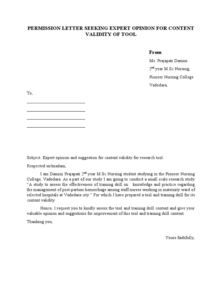 Permission Letter For Content Validity of Tool | PDF
