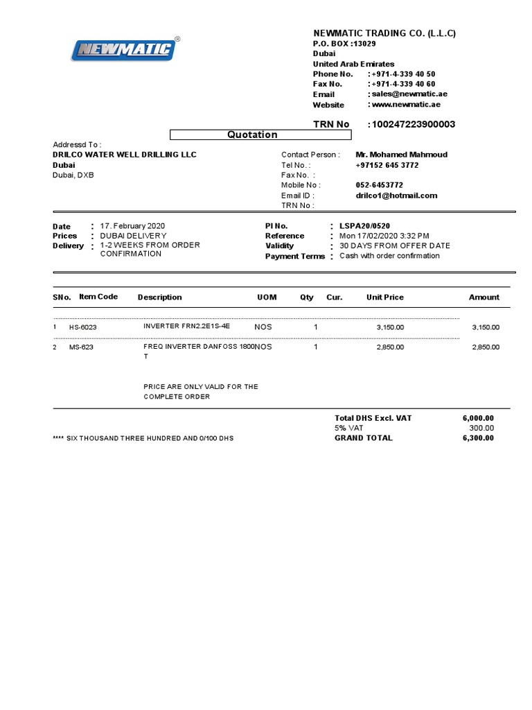 Quotation: 100247223900003 TRN No | PDF | Market (Economics) | Payments