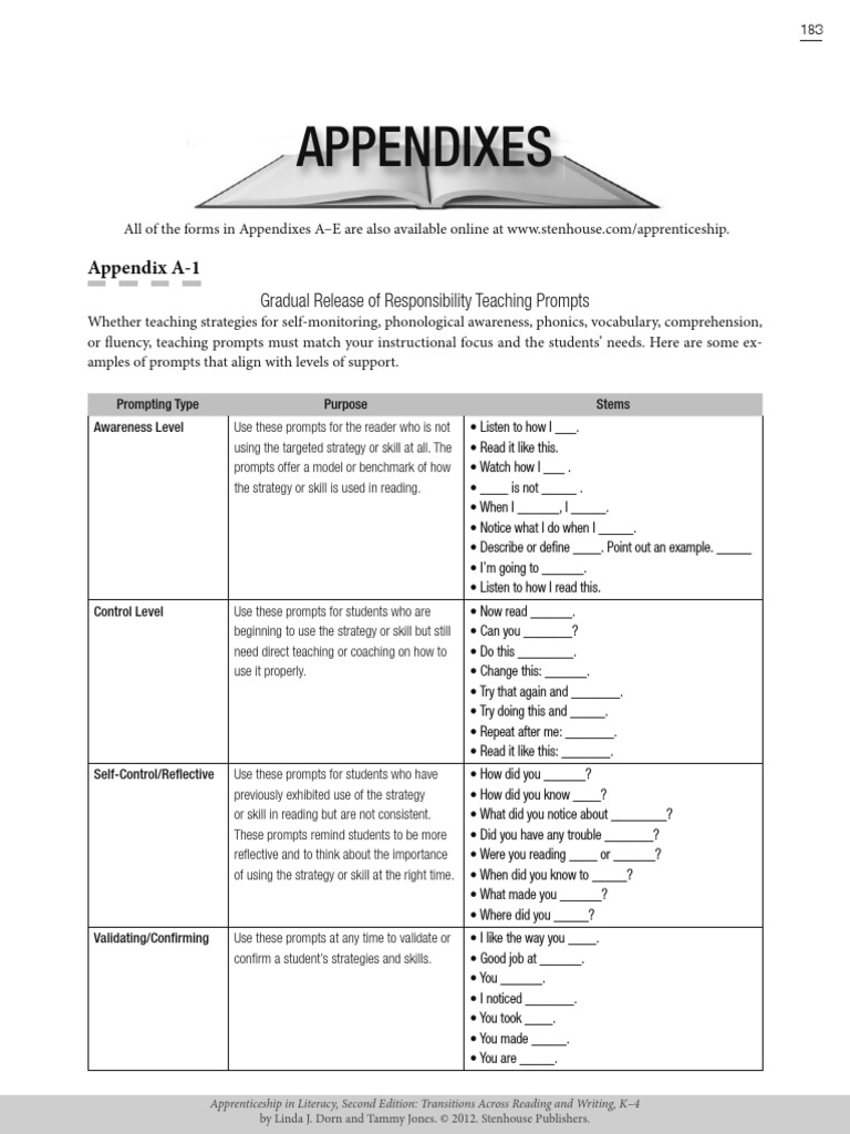 Appendixes: Appendix A-1 | PDF | Literacy | Teachers