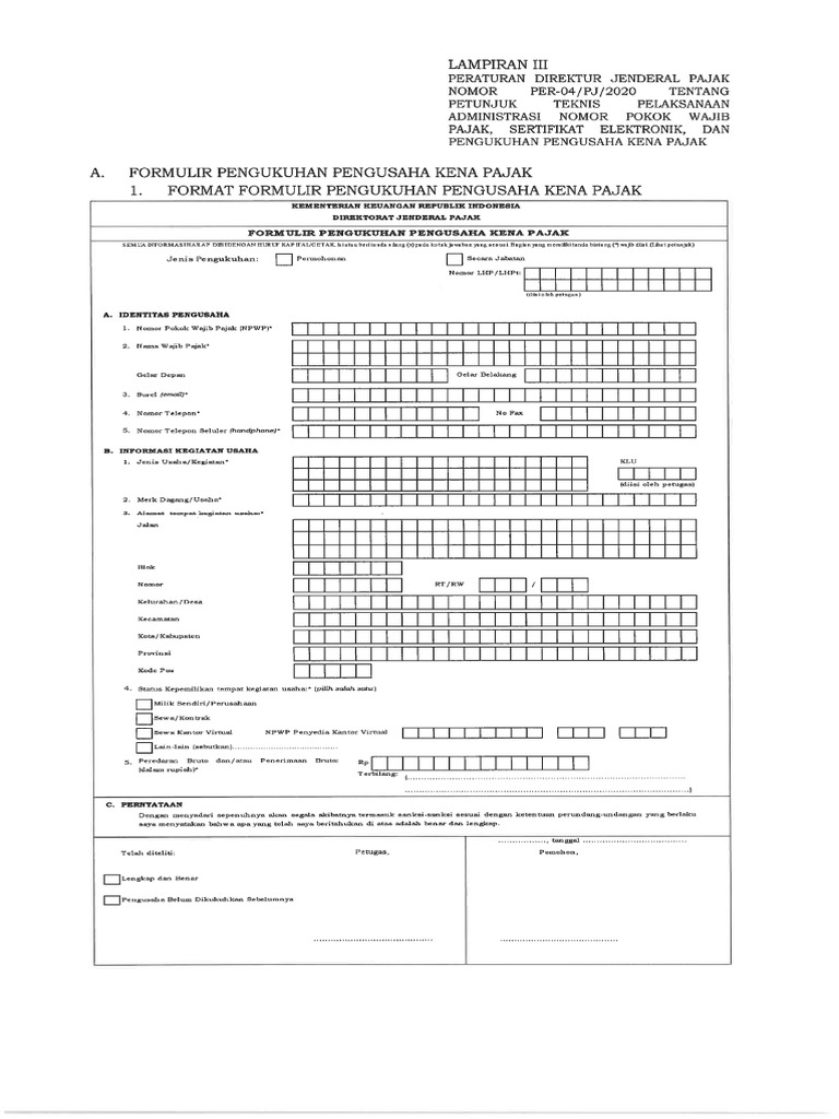 Form Pengukuhan PKP | PDF