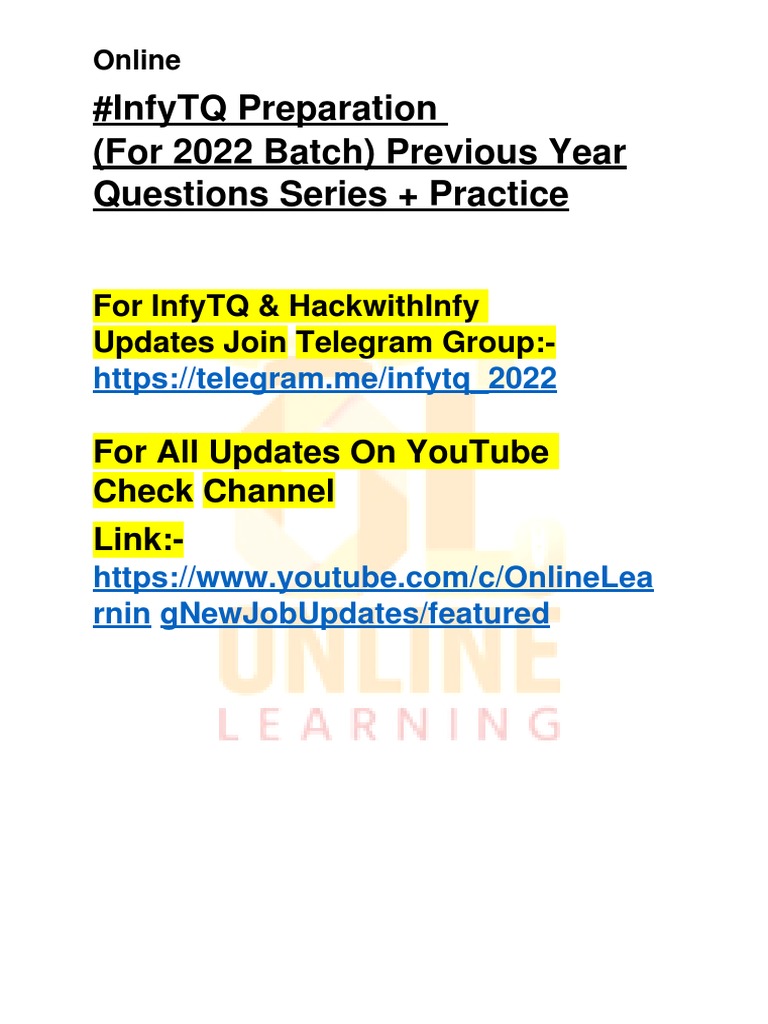 Infytq Preparation For 2022 Batch Previous Year Questions Series Practice Pdf Matrix